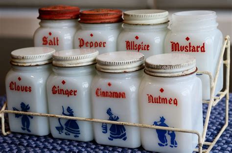 Milk Glass Spice Jars With Metal Rack Vintage Spice Rack Etsy Glass