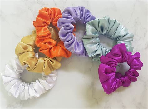 Skinny Silk Satin Hair Scrunchies With Two Elastic Bands Etsy