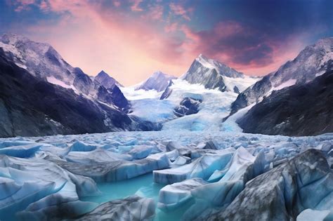 Premium Photo Fantasy Landscape With Icebergs In Front Of The Blue Sky