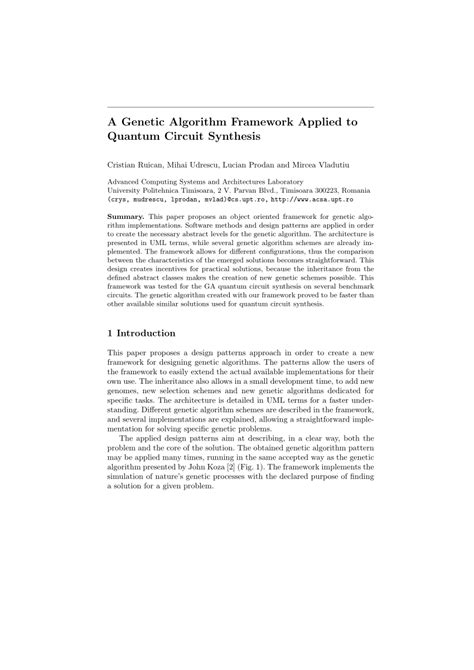 pdf a genetic algorithm framework applied to quantum circuit synthesis