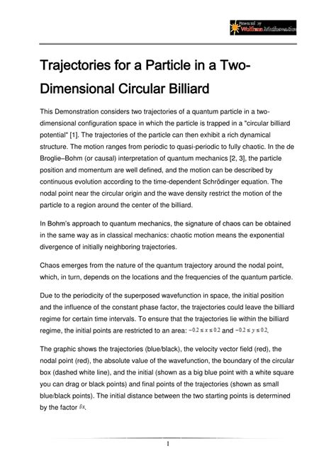 Pdf Trajectories For A Particle In A Two Dimensional Circular Billiard