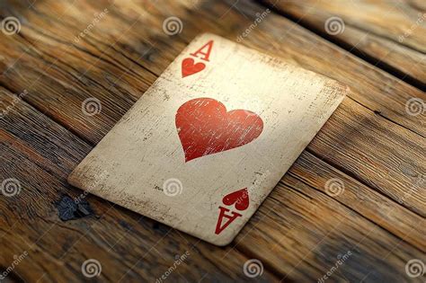 As De Corazones Sobre La Mesa De Madera Vintage Carta De Juego Con