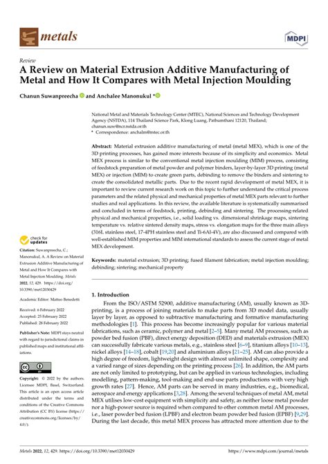 Pdf A Review On Material Extrusion Additive Manufacturing Of Metal