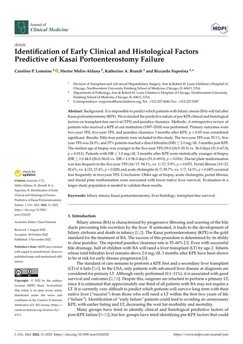 Pdf Identification Of Early Clinical And Histological Factors
