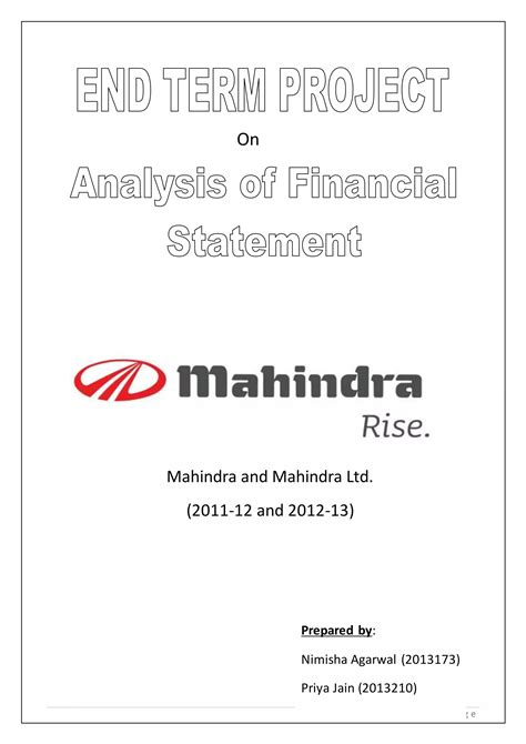 Financial Analysis Of Mahindra Docx