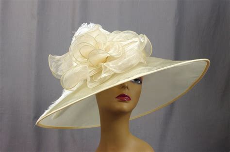 Cream Hat Kentucky Derby Hat Wide Brim Hat Cream Sinamay Hat Church