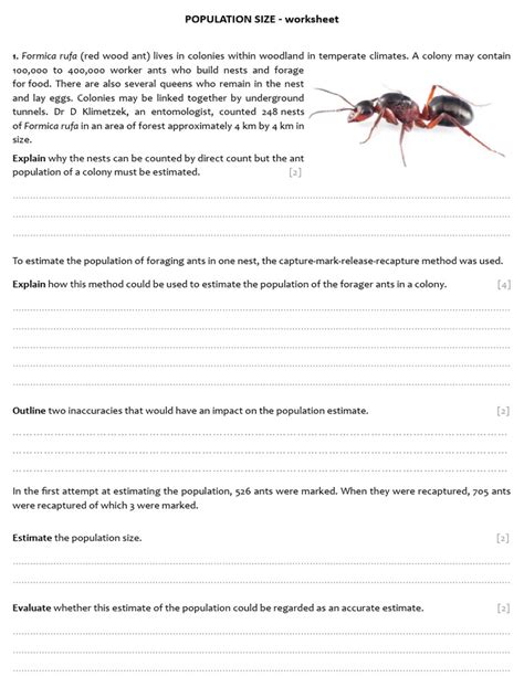 Estimating Population Size Worksheet Pdf Myrmecology Insects