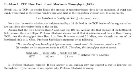 Solved Problem 2 Tcp Flow Control And Maximum Throughput
