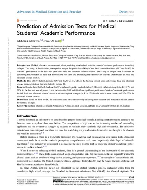Pdf Prediction Of Admission Tests For Medical Students Academic