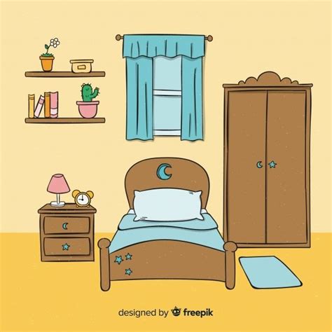 Diseño De Interior De Dormitorio Adorable Dibujado A Mano Vector
