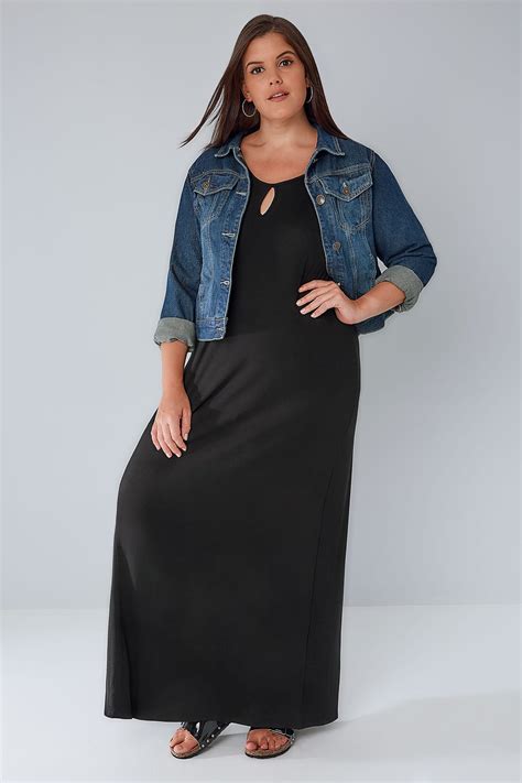 Black Jersey Maxi Dress With Keyhole Detail Plus Size 16 To 36