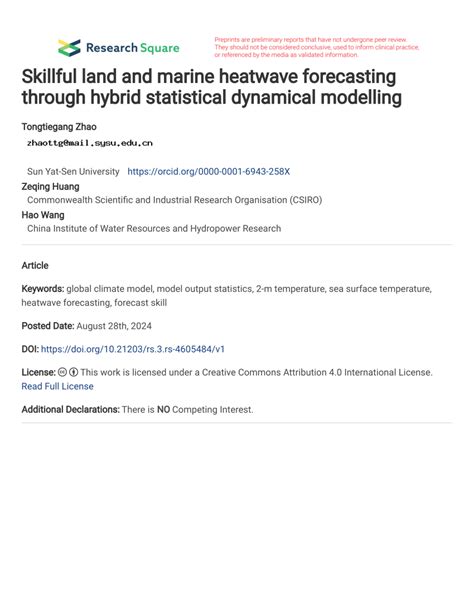 Pdf Skillful Land And Marine Heatwave Forecasting Through Hybrid Statistical Dynamical Modelling