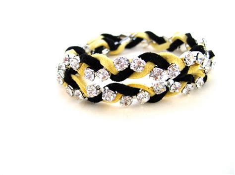 Black And Gold Rhinestone Bracelet Stackable Bracelet