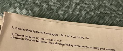 Solved Consider The Polynomial Function