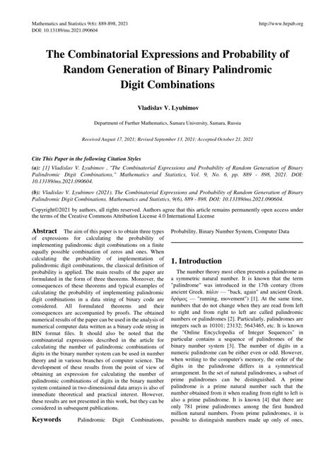 Pdf The Combinatorial Expressions And Probability Of Random