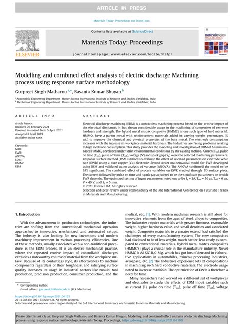 Pdf Rsm Modelling And Investigation Of Hybrid Metal Matrix Composite During Edm Operation