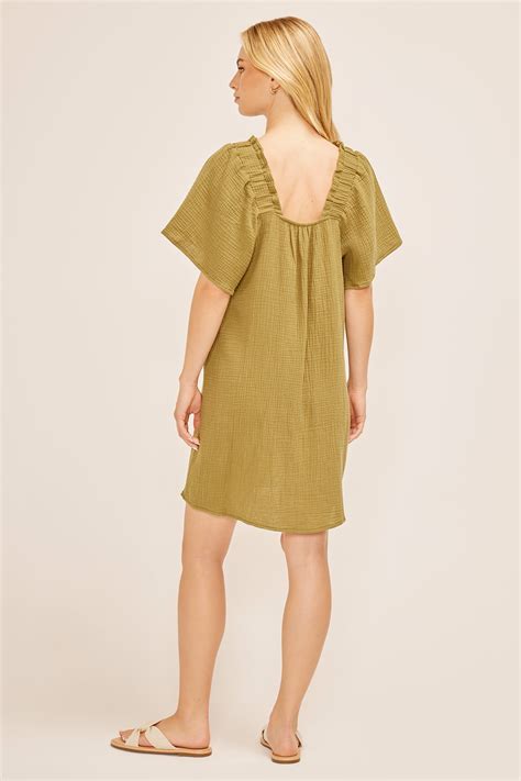 Flutter Short Sleeve Scoop Neck Dress Three Dots