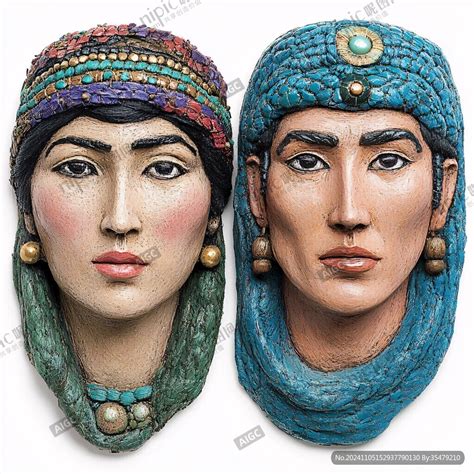 Ai创作图少数民族头像 锡伯族女子头像 阿斯曼族面具 五十六个民族头像雕塑 蒙古族瑚珠头面 艾格拉族面具 哈拉夫文化泥塑 突尼斯面具 马赫玛丽族面具 蒙古族头面 彩塑头像 纹面泥塑人头像