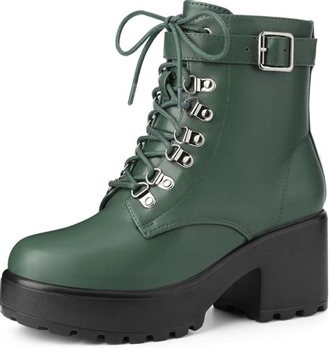 Allegra K Womens Zip Chunky Heel Platform Dark Green