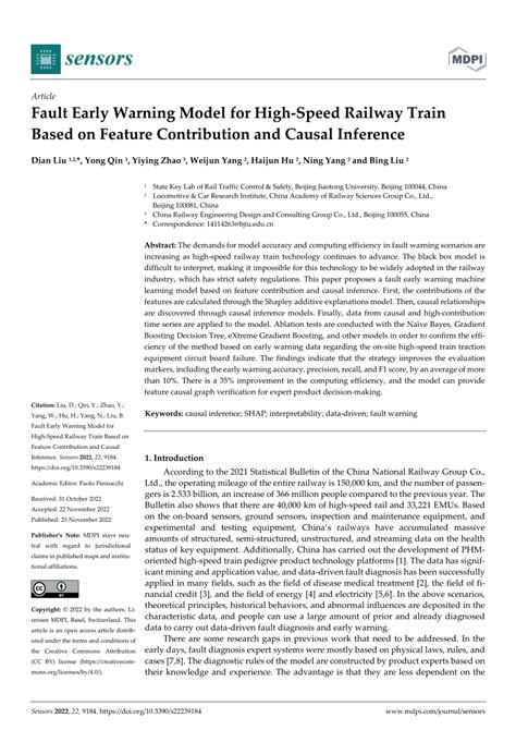 Pdf Fault Early Warning Model For High Speed Railway Train Based On