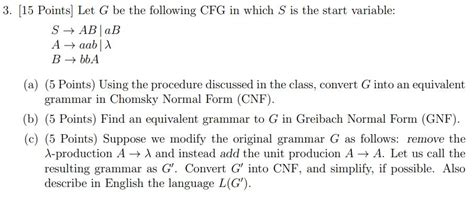 Solved 15 Points Let G Be The Following CFG In Which Chegg