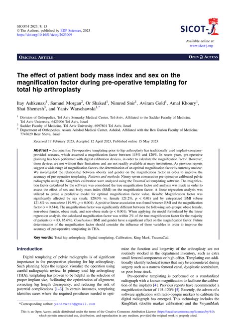 PDF The Effect Of Patient Body Mass Index And Sex On The Magnification Factor During Pre