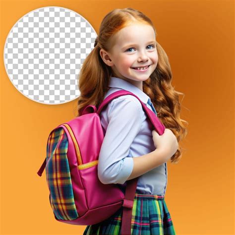 Amazing Pretty Ginger Girl With A Schoolbag Coming Premium Ai
