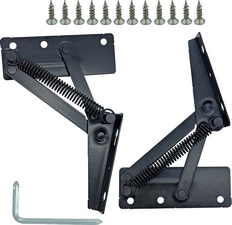 2 Pieces 80 Degree Foldable Lifting Bracket Black Spring Hinges Are