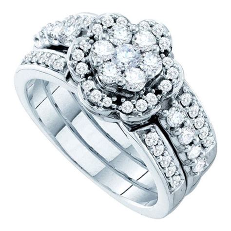 14k White Gold Womens Diamond Bridal Engagement Ring Band Set 100 Ctw