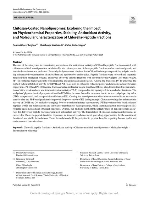 Chitosan Coated Nanoliposomes Exploring The Impact On Physicochemical