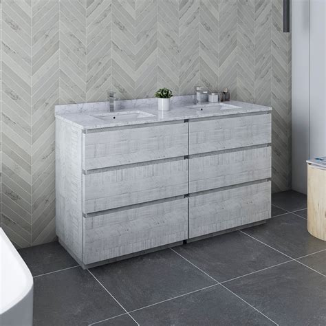 60 Floor Standing Double Sink Modern Bathroom Cabinet W Top And Sinks