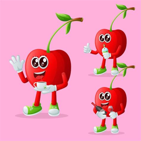 Premium Vector Cute Cherry Characters Enjoying Beverages