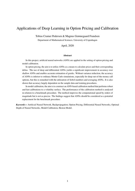 (PDF) Applications of Deep Learning in Option Pricing and Calibration