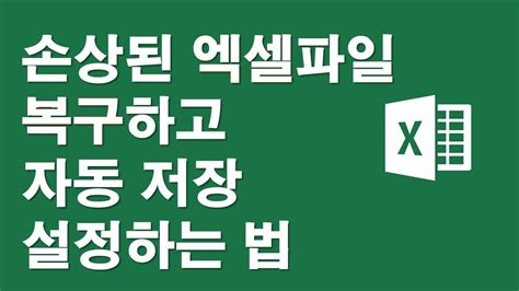 손상된 엑셀파일 복구하고 자동저장하는 방법 Youtube
