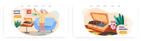 활성 수석 방문 페이지 디자인 웹 사이트 배너 벡터 템플릿 세트 노인 여성 춤 은퇴 활동 건강한 생활방식에 대한 스톡 벡터 아트