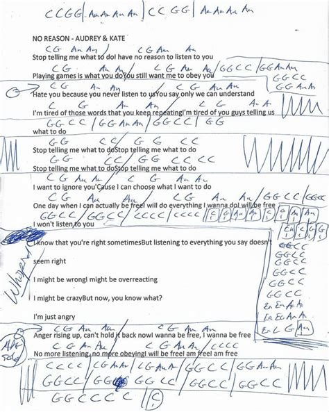 No Reason Audrey And Kate Guitar Chord Chart