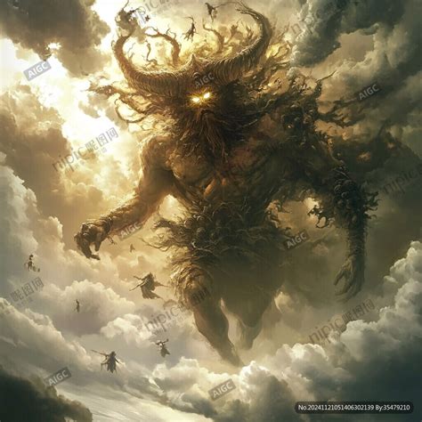 AI创作图克苏鲁神话中的旧日支配者 恶魔原创插画 神兽蚩尤 战神蚩尤 半人半兽的神 克苏鲁神话中的旧日支配者克苏鲁 开山王盘古神 人身兽体