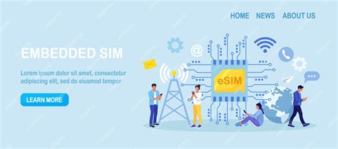 Premium Vector Embedded Sim Card On Microcircuit Young People Use Modern Mobile Phone With
