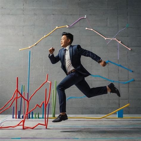 Businessman Running On Graph Line Up Go To The Success Graph Premium