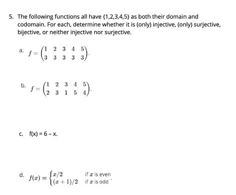 solved 5 the following functions all have {1 2 3 4 5} as
