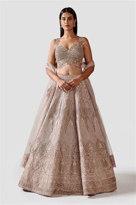 Buy Swati Narula Beige Organza Mahnaz Hand Embroidered Lehenga Set