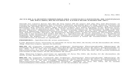 Acta De La SesiÓn Ordinaria Del Concejo Cantonal De · Acta No 001