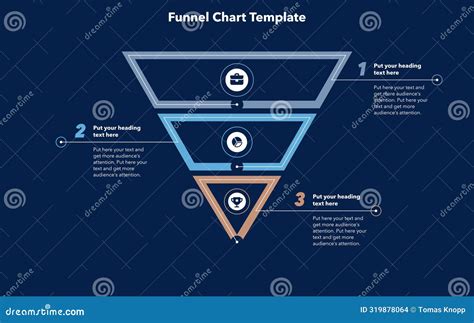 Funnel Chart Template With 3 Sections Dark Version Stock Vector Illustration Of Organization