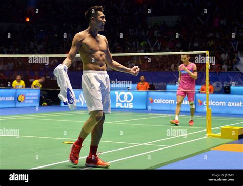 Kuching Malaysia 9th Apr 2017 Chinas Lin Dan Celebrates After