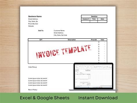 Editable Generic Invoice Template For Excel And Google Sheets Small Business Invoicing