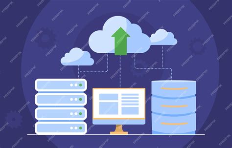 Premium Vector Cloud Computing Server Concept Computer Monitor Near Cloud Storage And Archive