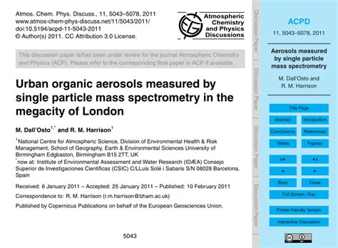 Pdf Urban Organic Aerosols Measured By Single Particle Mass Spectrometry In The Megacity Of London