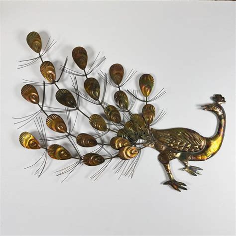Vintage Peacock Metal Wall Sculpture Mid Century Home Decor Metal