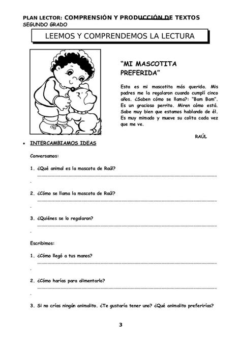 Plan Lector 2º Grado Lectura De Comprensión Escritura De Niños Comprensión Lectora