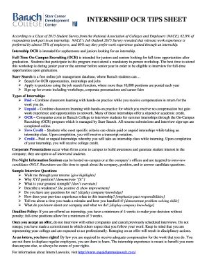 Fillable Online INTERNSHIP OCR TIPS SHEET Fax Email Print PdfFiller